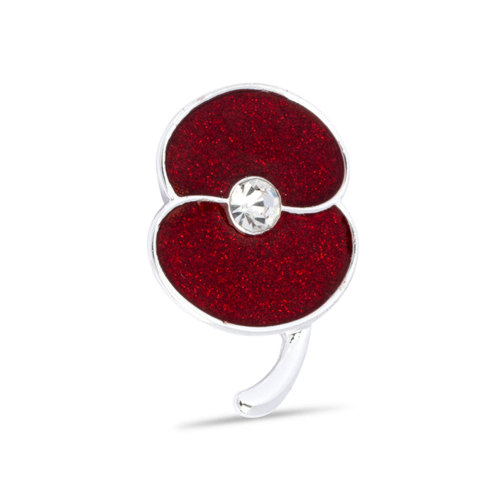 Glitter Poppy Pin with Crystal Centre | Poppy Shop UK